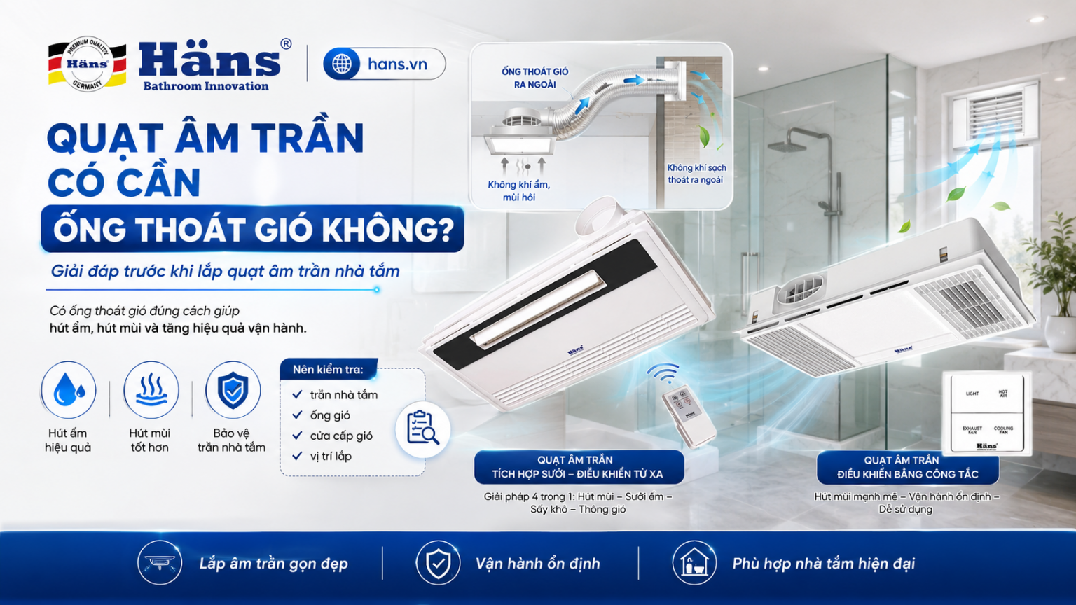 Quạt âm trần có cần ống thoát gió không? Lưu ý trước khi lắp